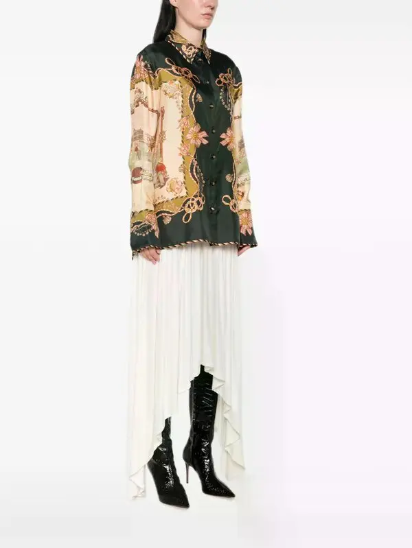 Zimmermann Valiant Graphic-print Silk Shirt - Green