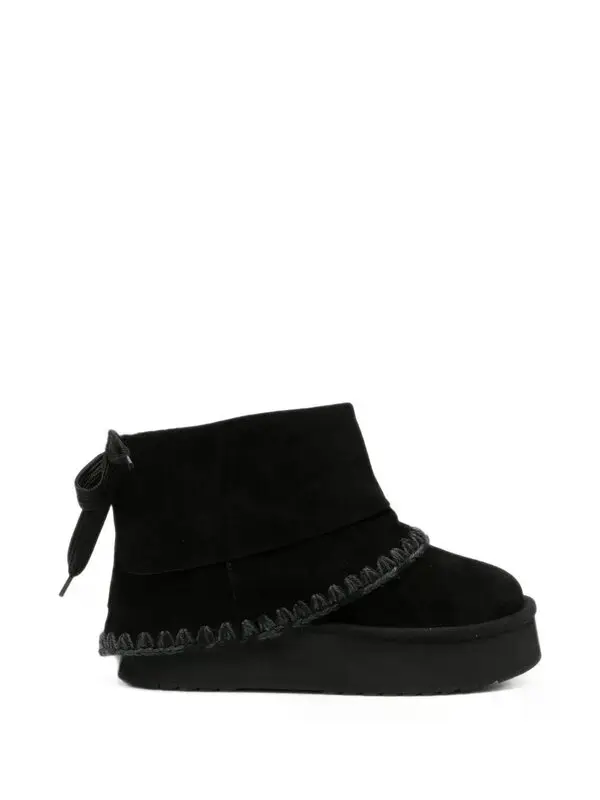 Mou Crochet-trim Bow-detail Boots - Black