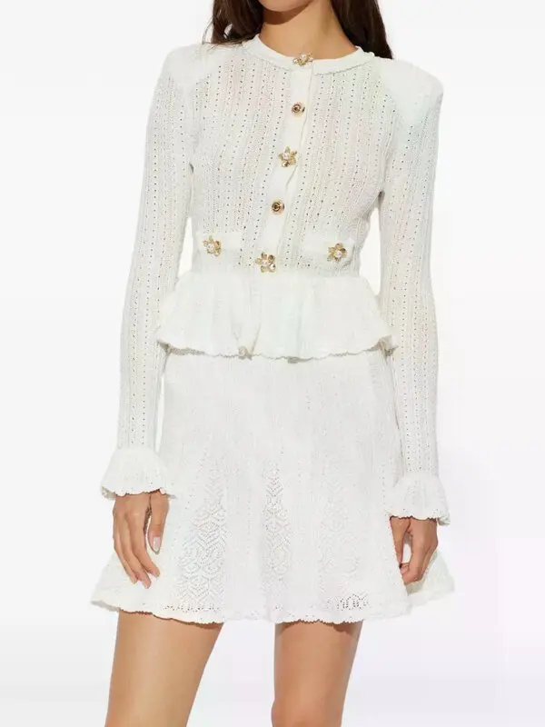 SELF-PORTRAIT Peplum Pointelle-knit Dress