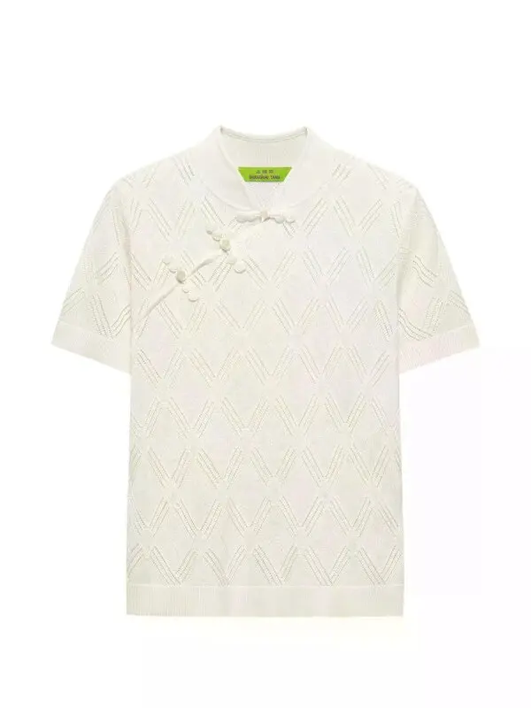 Shanghai Tang Openwork Knit Mandarin Collar Top