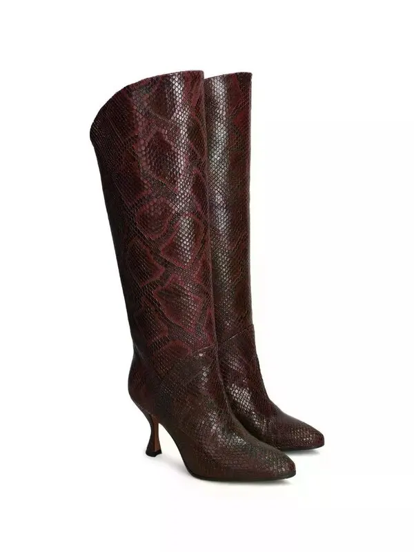 CASTAGNA Snake-effect Knee-high Boots - Red