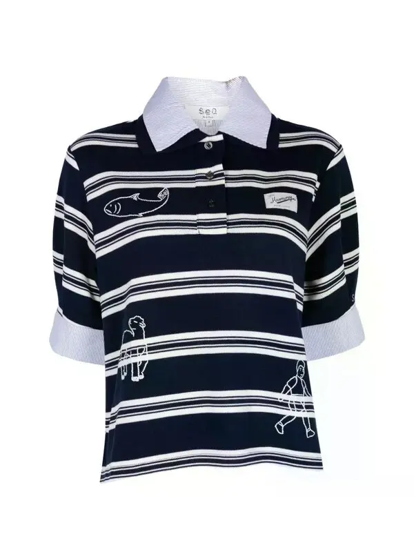 Sea Mina Striped Polo Shirt - Blue