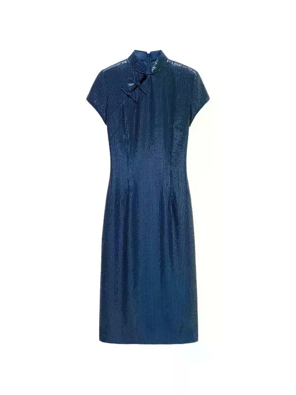 Shanghai Tang Chiffon Sequin-embellished Mandarin Collar Midi Dress - Blue