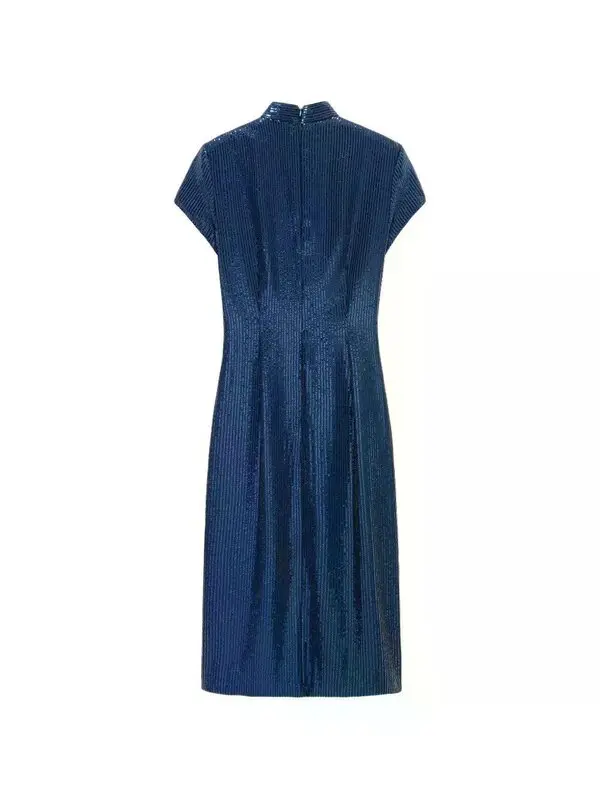 Shanghai Tang Chiffon Sequin-embellished Mandarin Collar Midi Dress - Blue