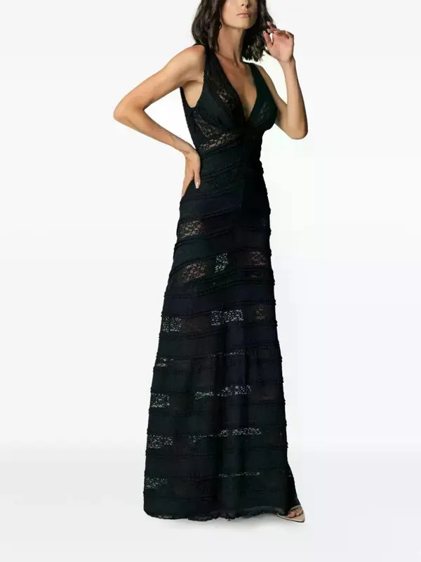 MIAU BY CLARA ROTESCU Lace Panelled Tiered Maxi Dress