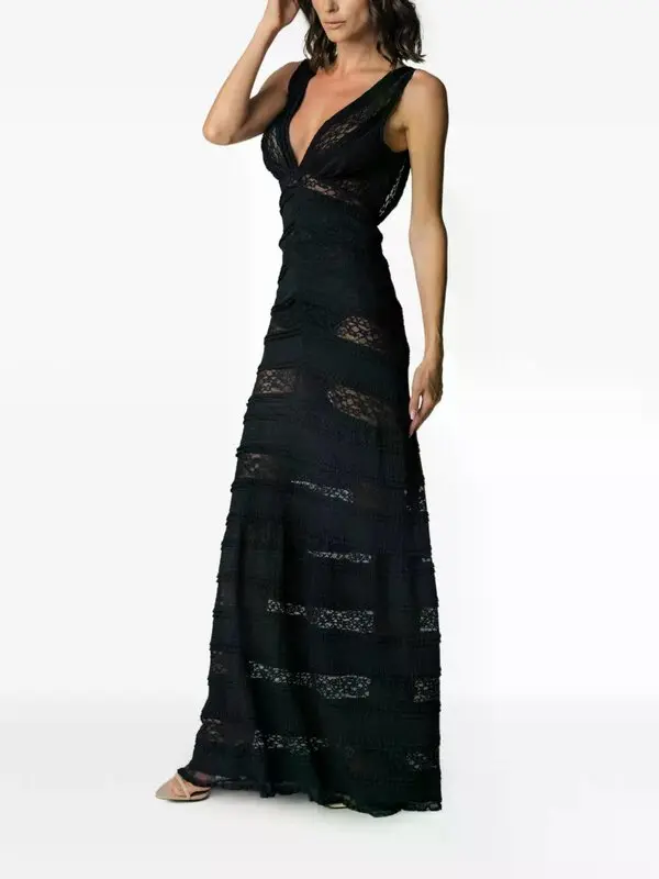 MIAU BY CLARA ROTESCU Lace Panelled Tiered Maxi Dress