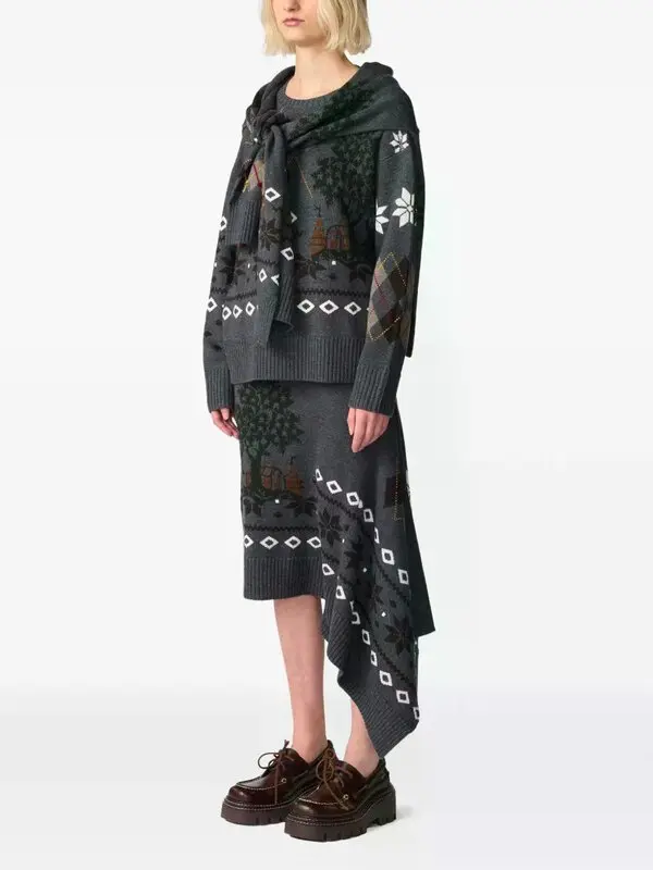 Monse Fair Isle Intarsia Scarf Detail Sweater