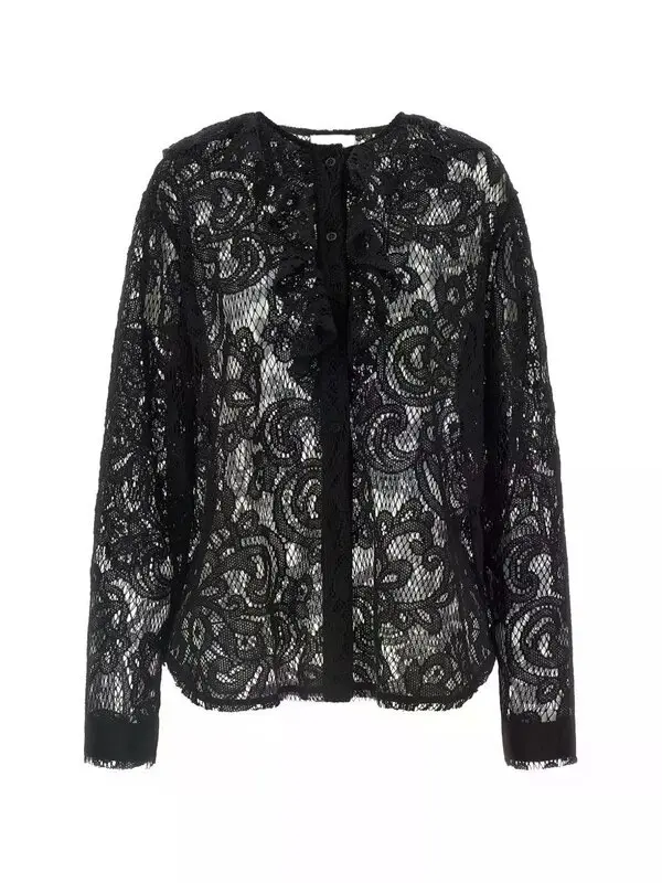 NUDE Ruffled Floral-lace Shirt - Black