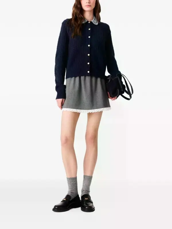 Maje Wool Cable-knit Cardigan With Embellished Collar