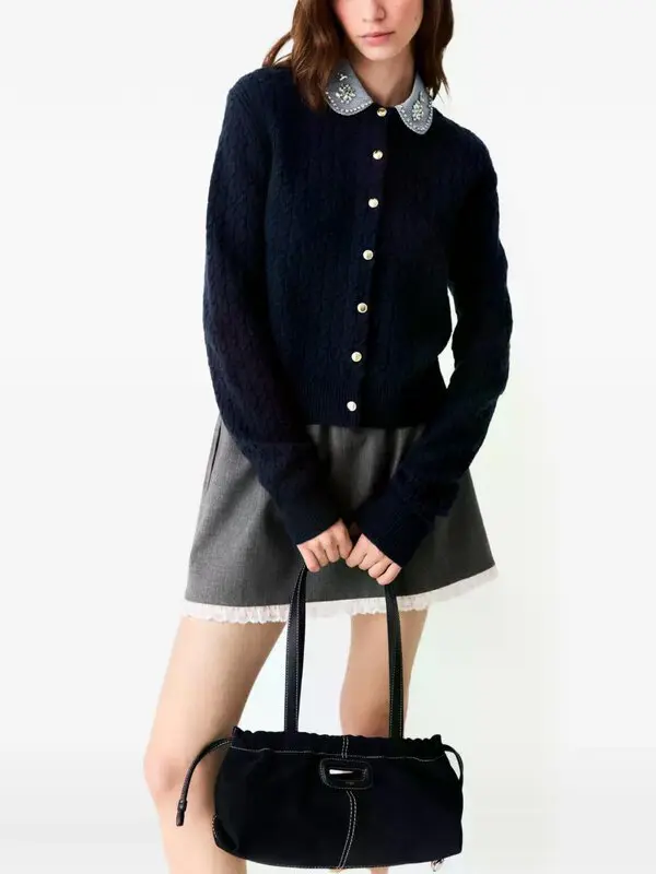 Maje Wool Cable-knit Cardigan With Embellished Collar