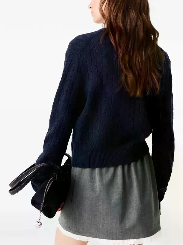 Maje Wool Cable-knit Cardigan With Embellished Collar