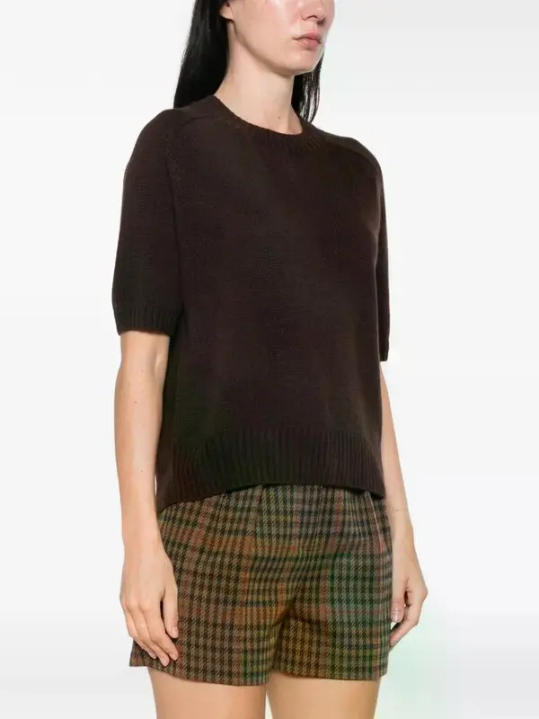 ALLUDE Short-sleeve Cashmere Knit Sweater