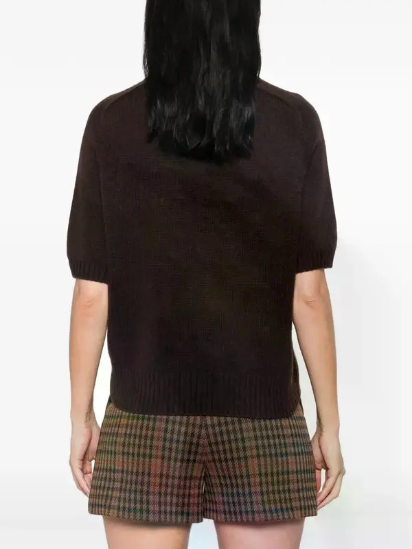ALLUDE Short-sleeve Cashmere Knit Sweater