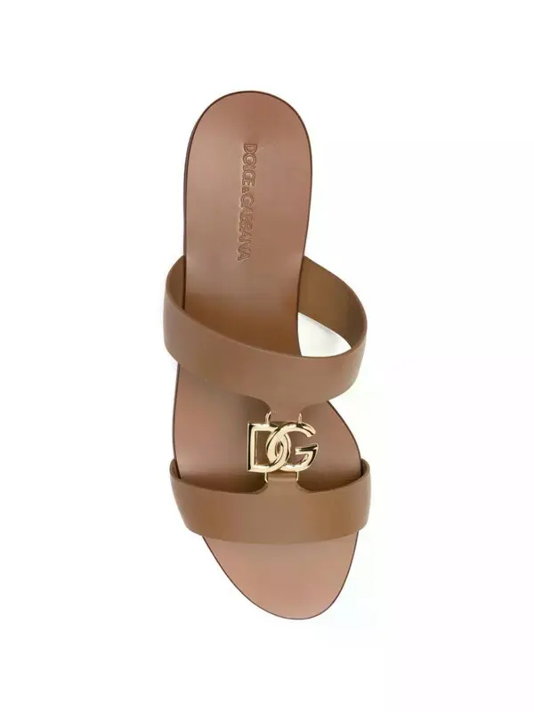 Dolce & Gabbana Dg Logo Leather Flat Sandals