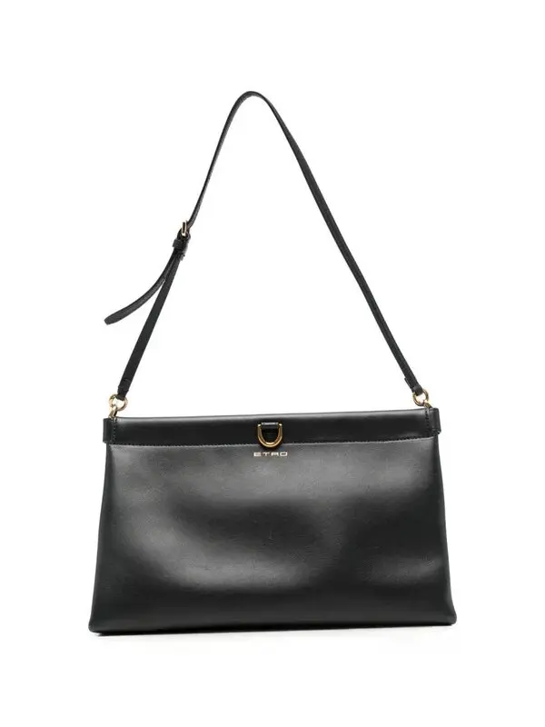 Etro Calf Leather Clutch Bag With Gold-tone Logo - Black