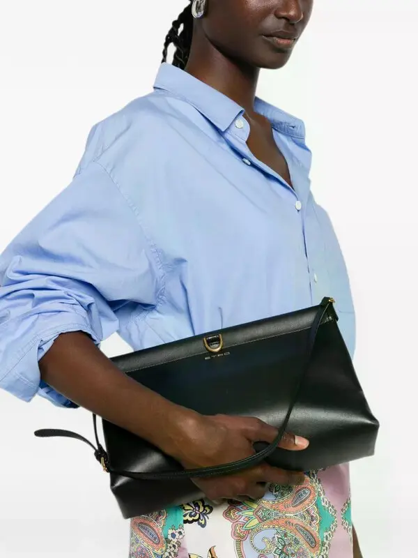 Etro Calf Leather Clutch Bag With Gold-tone Logo