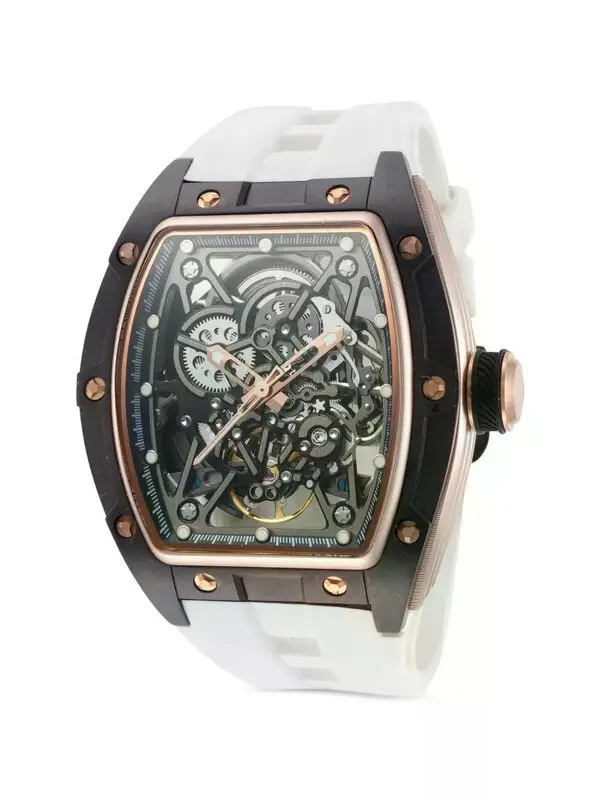 INVICTA Skeleton Tonneau Watch With White Silicone Strap - Grey