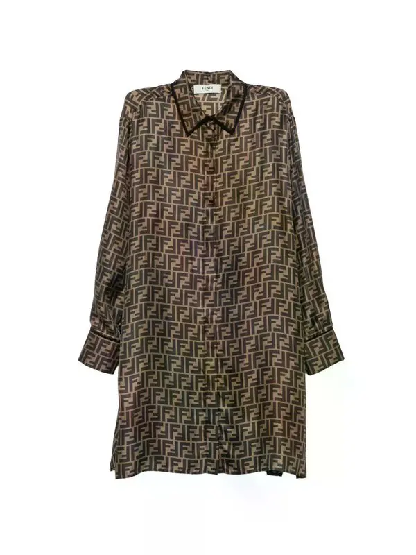Fendi Ff-logo Belted Shirt Mini Dress - Brown