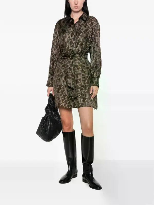 Fendi Ff-logo Belted Shirt Mini Dress