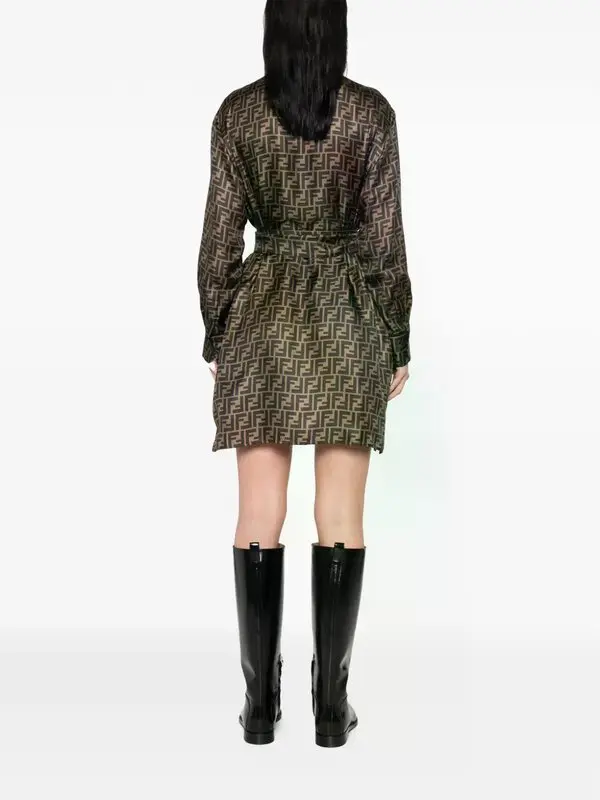 Fendi Ff-logo Belted Shirt Mini Dress