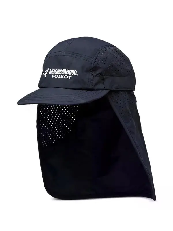 NEIGHBORHOOD Logo-print Panelled Cap With Detachable Neck Flap - Black
