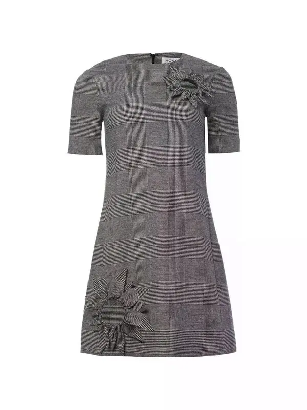 Monse Prince Of Wales Check Sunflower-detail Mini Dress - Grey