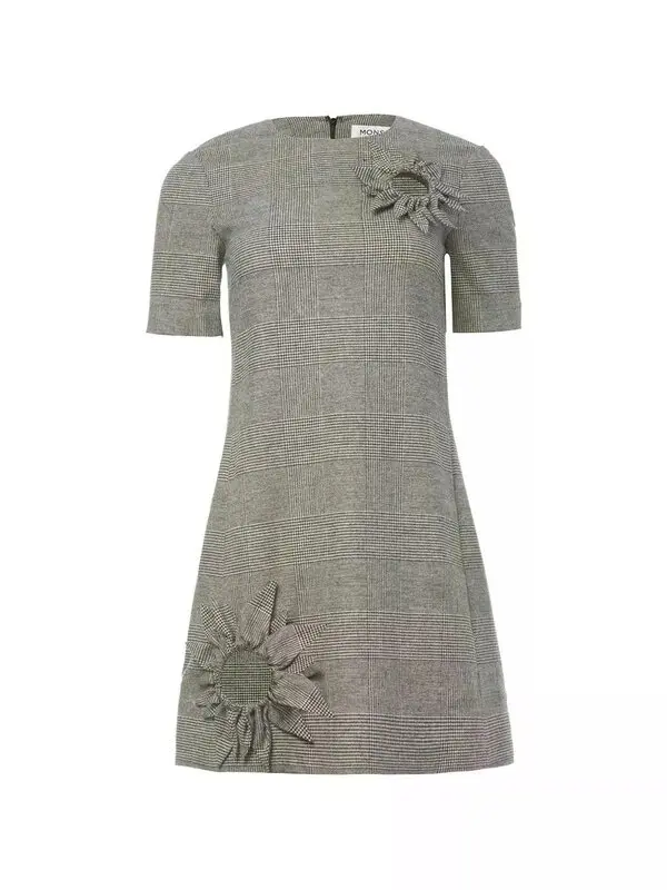 Monse Prince Of Wales Check Sunflower-detail Mini Dress - Grey
