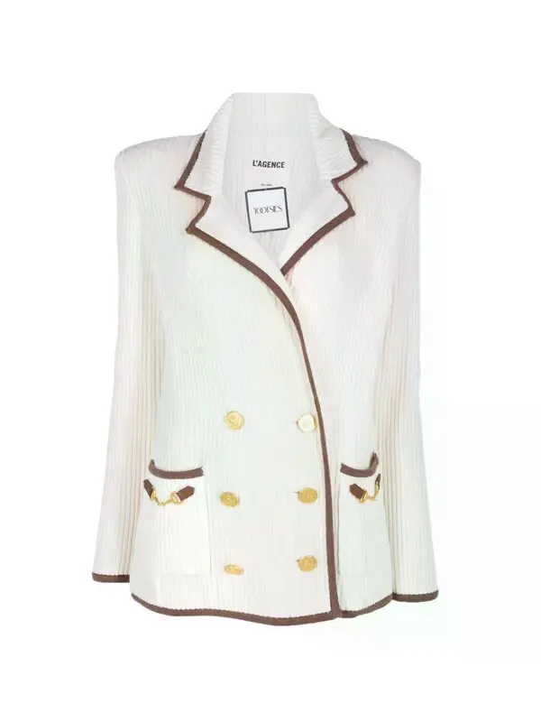 L'Agence Ranch Double-breasted Knit Blazer - Neutrals