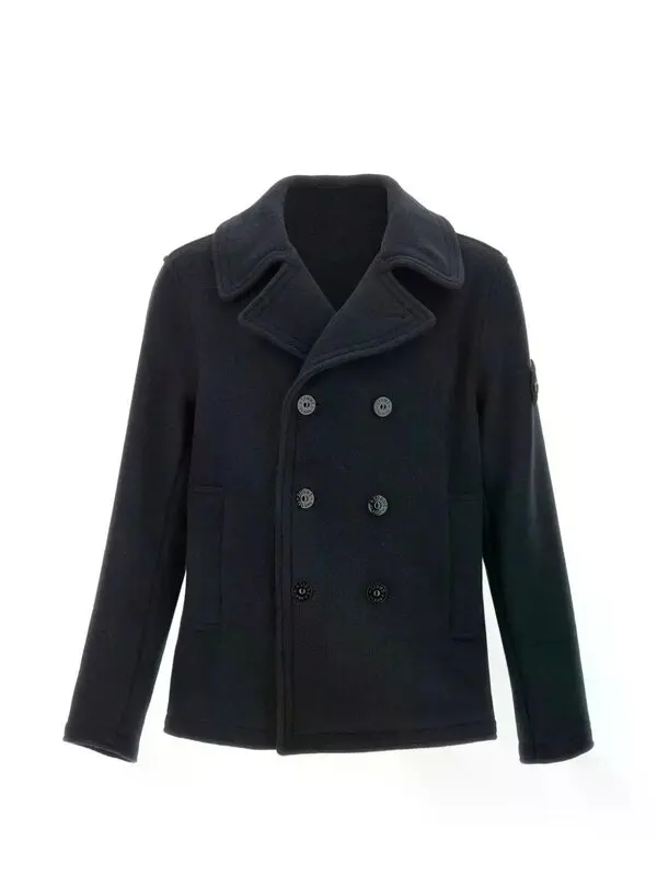 Stone Island Double-breasted Wool Peacoat - Blue