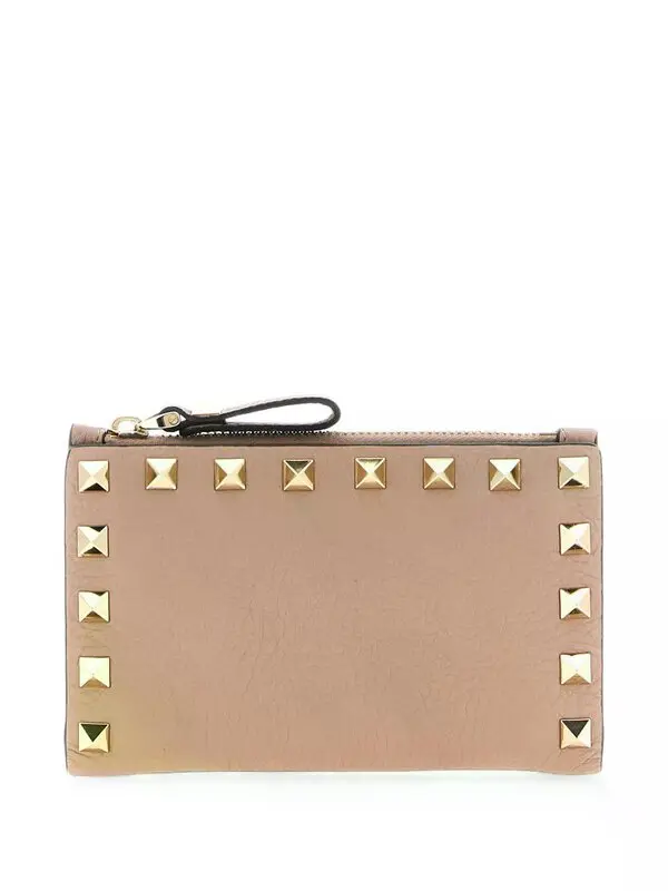 Valentino Garavani Rockstud Grainy-calfskin Cardholder With Zip - Neutrals