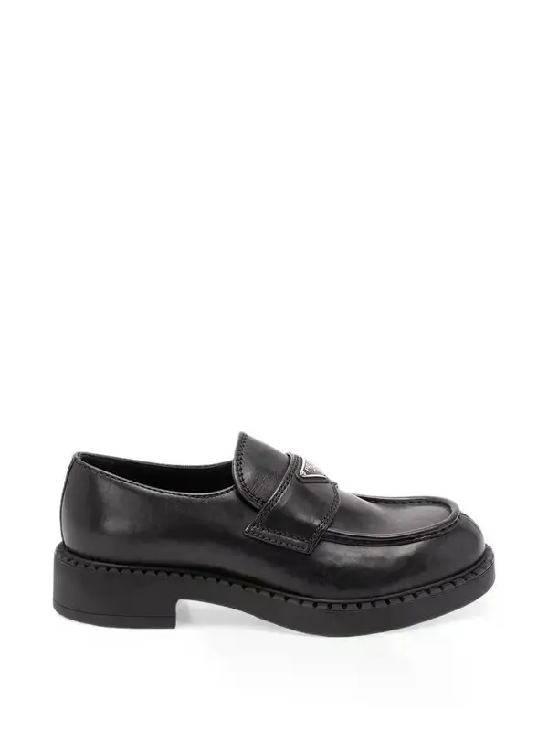 Prada Triangle Logo Leather Loafers - Black
