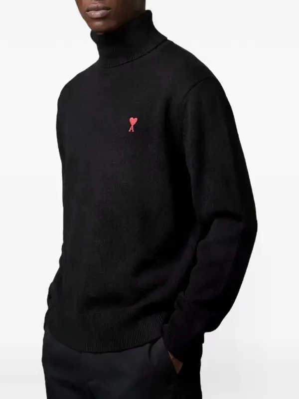 AMI Paris Wool De Coeur Turtle Neck Sweater - Black