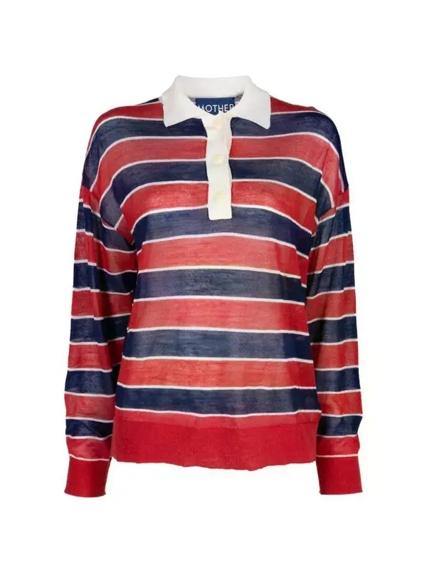 MOTHER The Biggie Raquette Striped Polo Top - Red