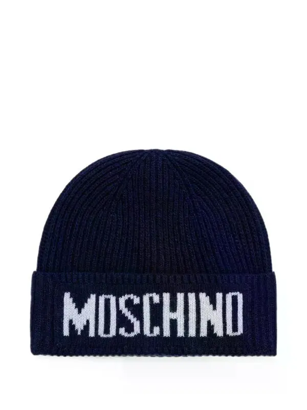 Moschino Logo-embellishment Ribbed-knit Beanie Hat - Blue