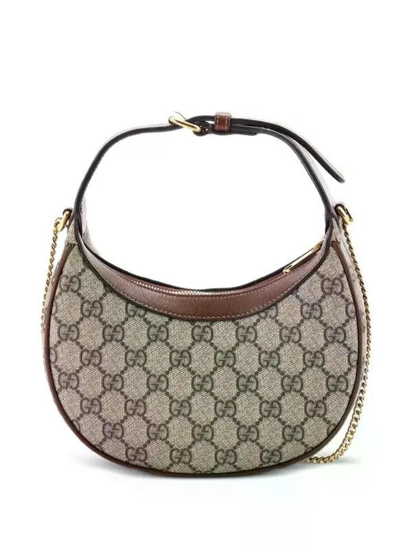 Gucci Interlocking G Patch Half Moon Gg Coated Canvas Mini Hobo Bag - Brown