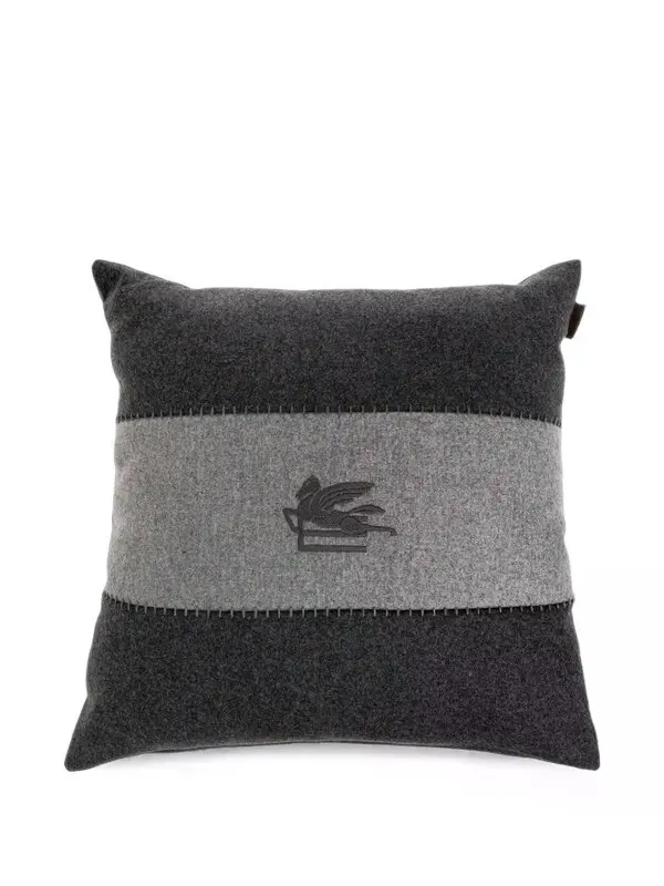 Etro Pegaso-embroidered Striped Cushion - Grey