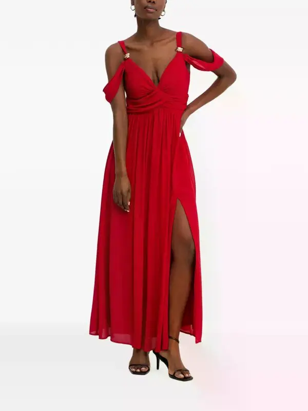 MORGAN Cold-shoulder Side-slit Maxi Dress - Red