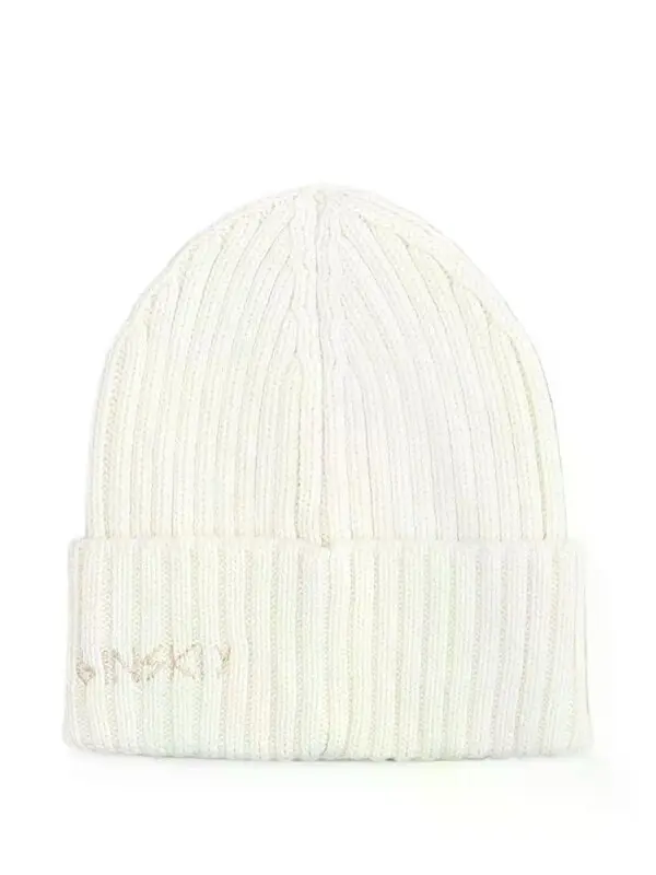 Ruslan Baginskiy Monogram Embroidered Ribbed Beanie Hat - White