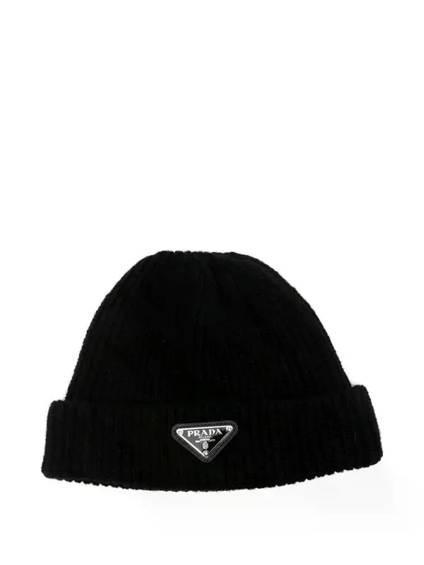 Prada Triangle-logo Beanie Hat - Black