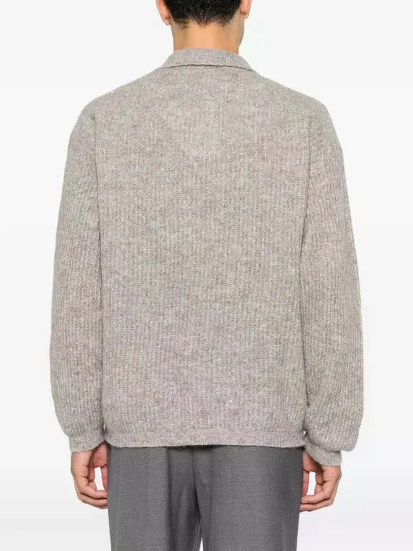 AMARANTO Ribbed Knit Button-up Polo Sweater
