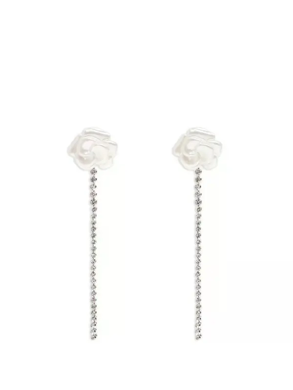SELF-PORTRAIT Crystal-embellished Floral-motif Drop Earrings - Silver