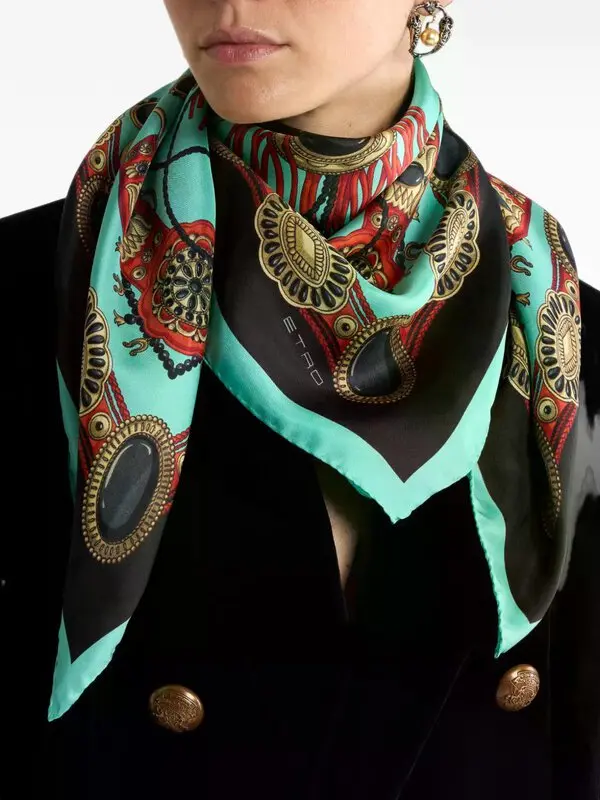 Etro Silk Scarf With Jewel Motif - Green