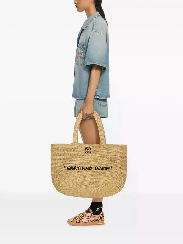 Off-White Jitney Quote Raffia Tote Bag