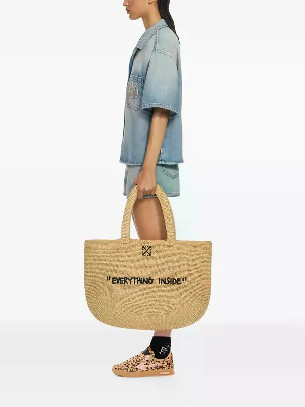 Off-White Jitney Quote Raffia Tote Bag