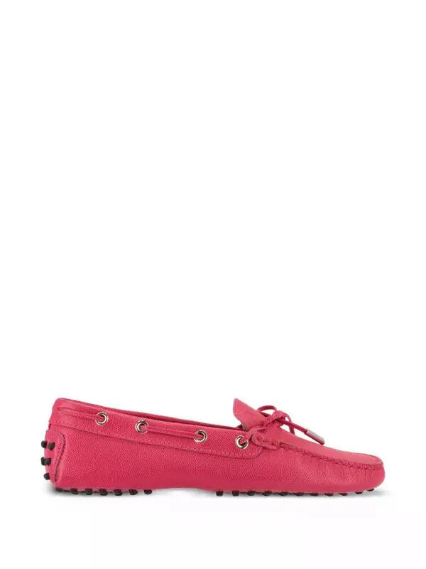 TOD'S Bow-detail Pebbled Loafers - Pink