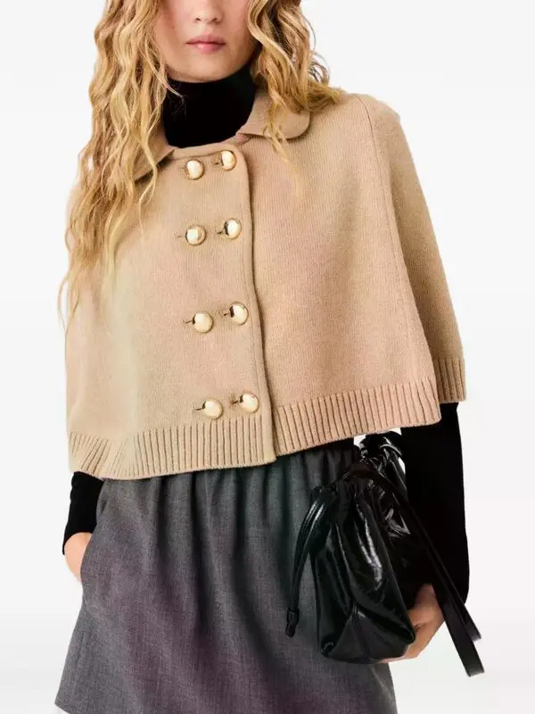 Maje Wool Blend Cape With Gold-tone Buttons