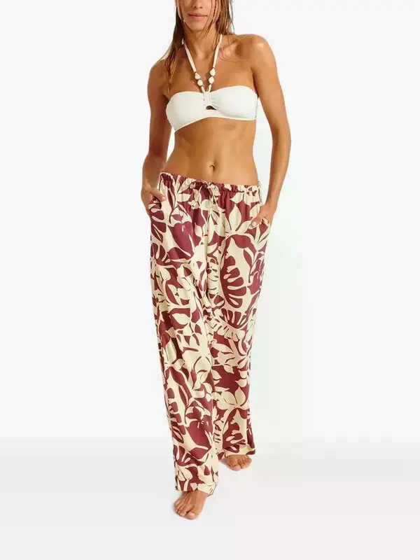 BANANA MOON Okeah Sarong Leaf-print Drawstring Trousers - Red
