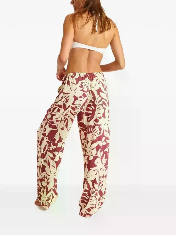 BANANA MOON Okeah Leaf-print Drawstring Trousers - Red