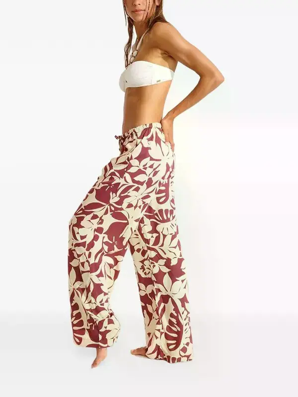 BANANA MOON Okeah Leaf-print Drawstring Trousers - Red
