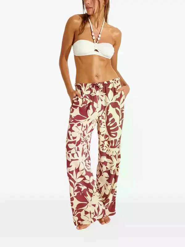 BANANA MOON Okeah Leaf-print Drawstring Trousers - Red